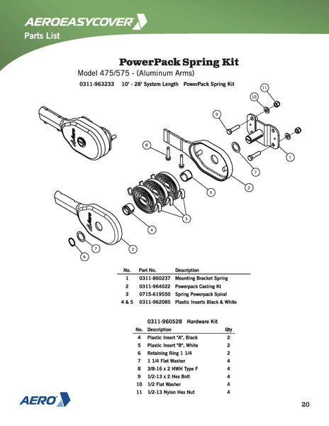 Aero 0311-963233 Easy Cover 3-Spring Powerpack, Right and Left Side (O